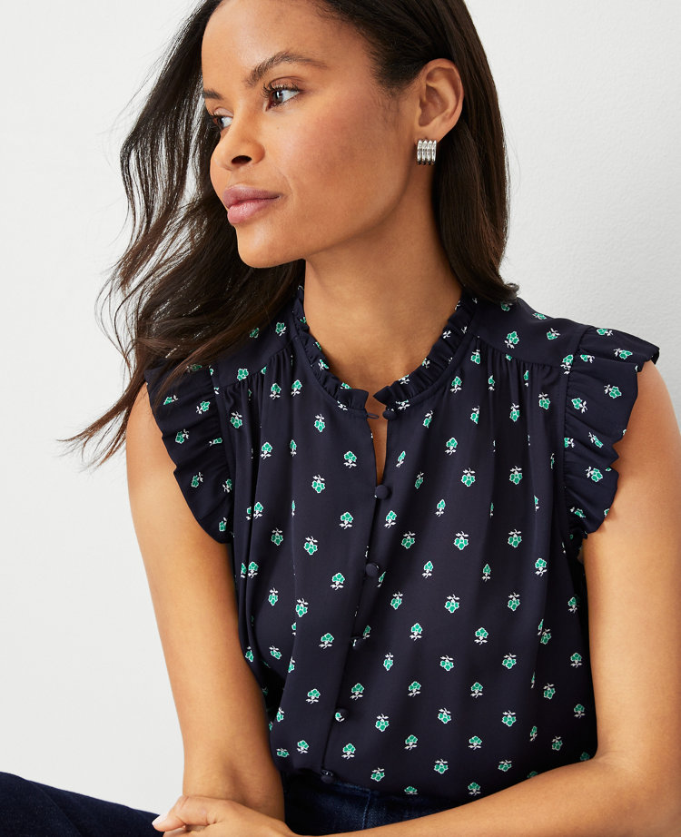 Clover Ruffled Pima Cotton Mixed Media Top