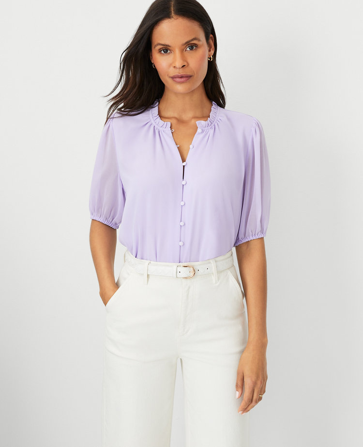 Mixed Media Ruffle Neck Top