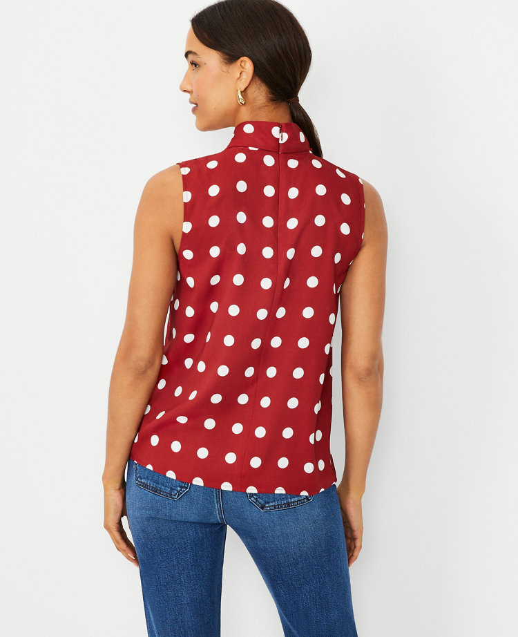 Dotted Shoulder Button Tie Mock Neck Shell
