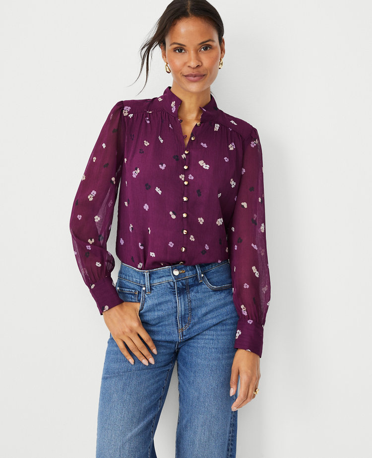 Floral Stand Collar Shirt