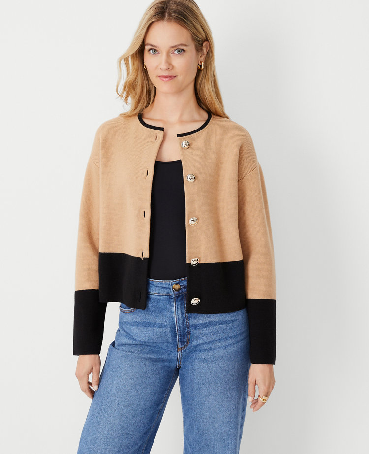 Colorblock Crew Neck Sweater Jacket