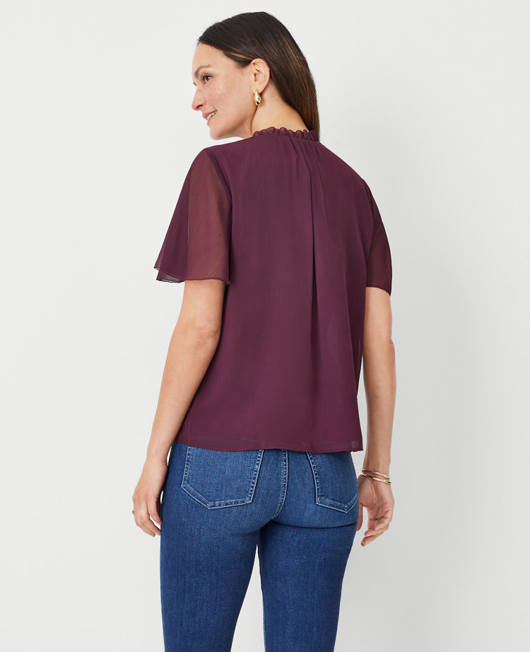 Flounce Sleeve Ruffle Neck Popover