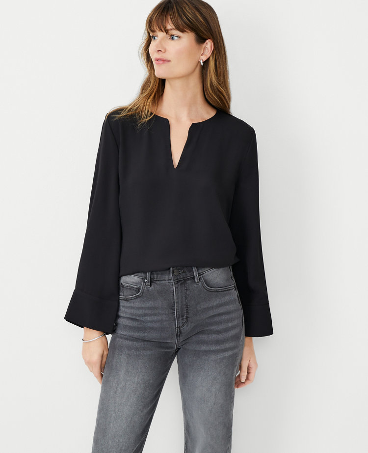 Mixed Media Split Neck Top