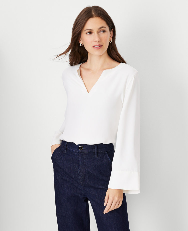 Mixed Media Split Neck Top