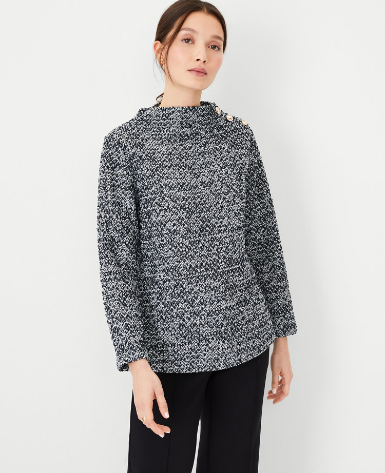Textured Boucle Shoulder Button Sweater