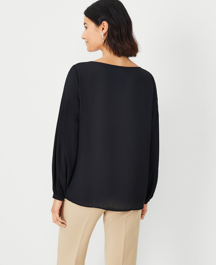 Boatneck Pleated Sleeve Top