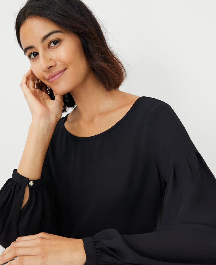 Boatneck Pleated Sleeve Top