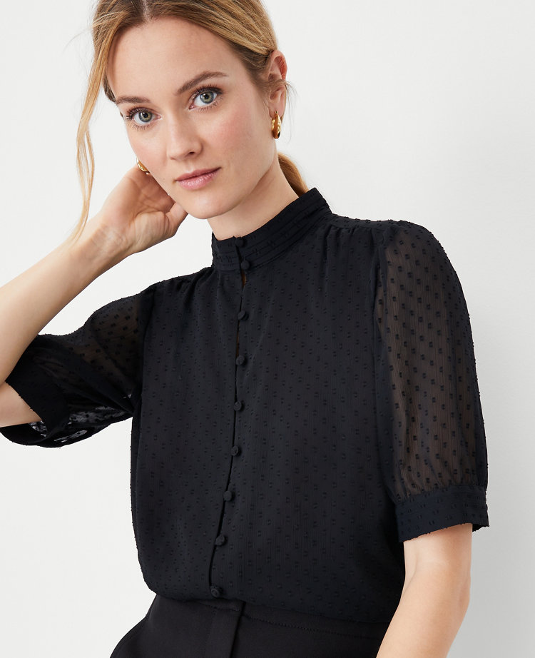 Pleated Mock Neck Button Top