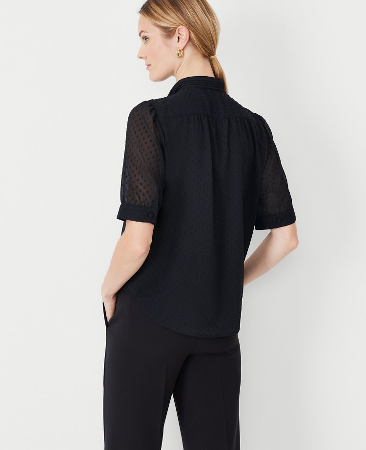 Pleated Mock Neck Button Top