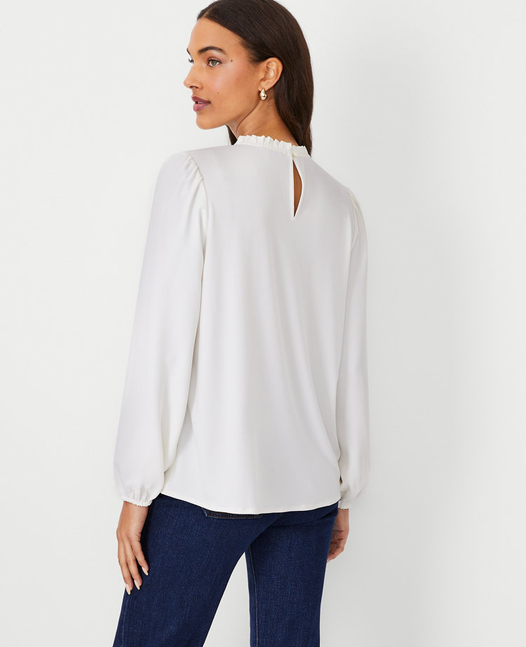 Mixed Media Pleated Yoke Blouse
