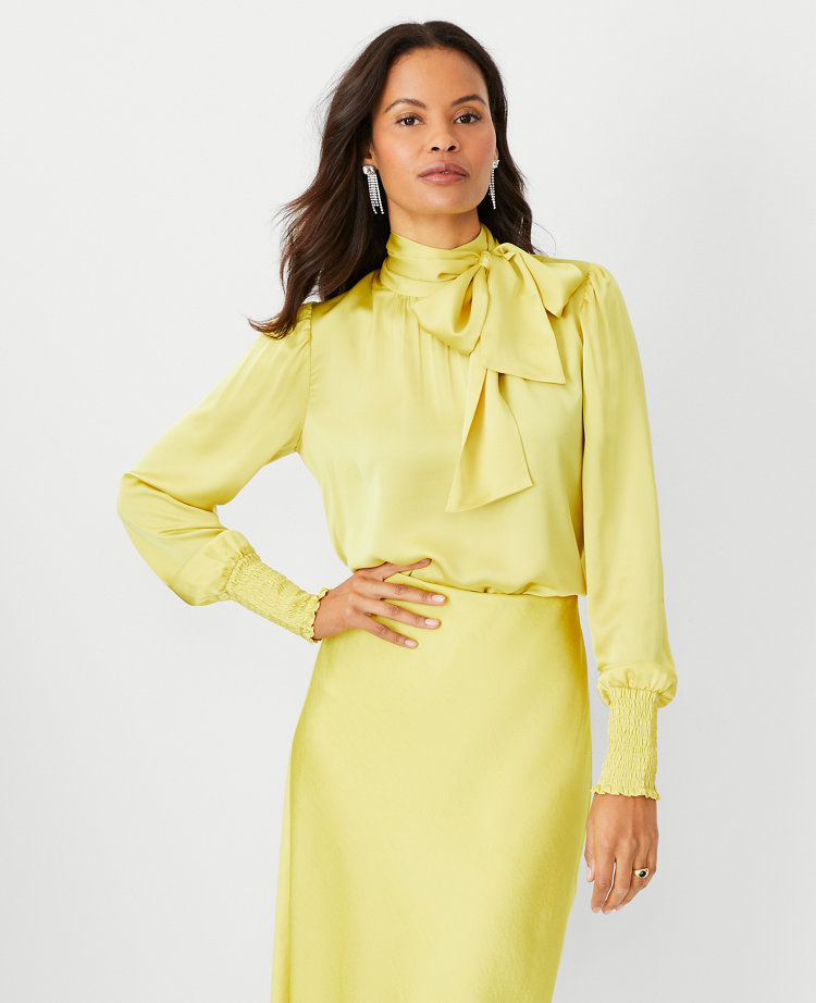 Smocked Cuff Bow Blouse