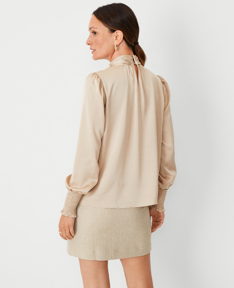 Smocked Cuff Bow Blouse