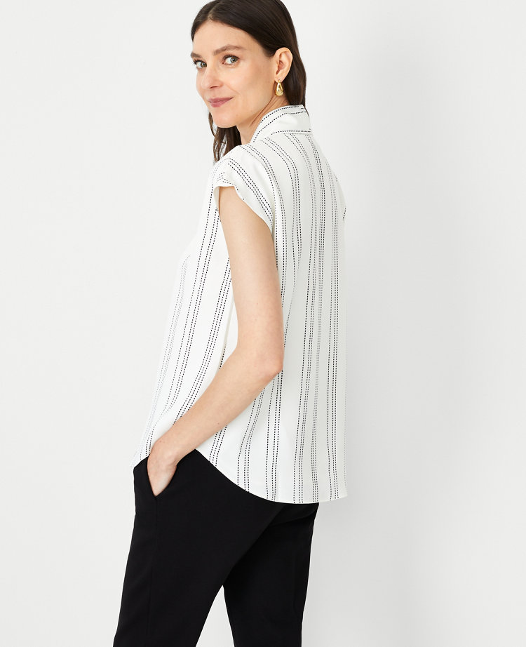 Dot Stripe Tie Neck Cap Sleeve Top