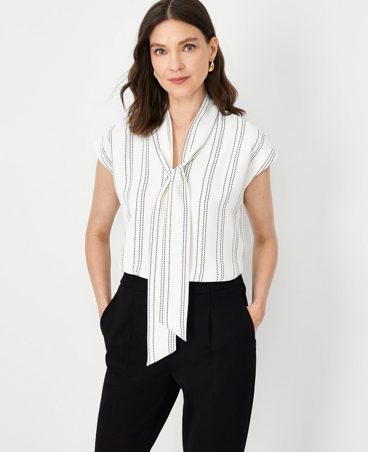 Dot Stripe Tie Neck Cap Sleeve Top