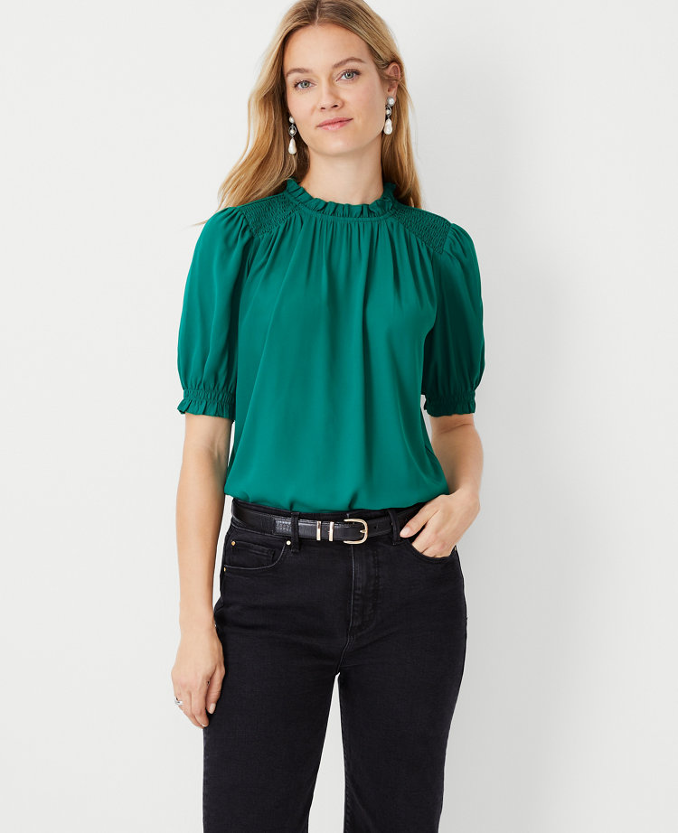 Mixed Media Ruffle Neck Top