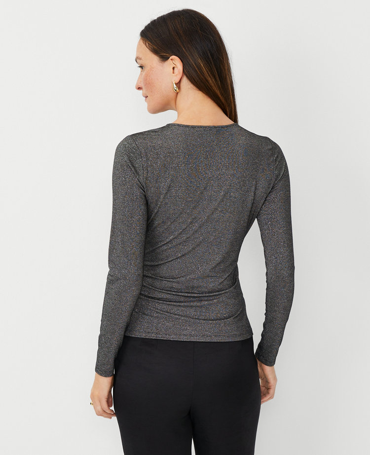 Metallic Shirred Wrap Top