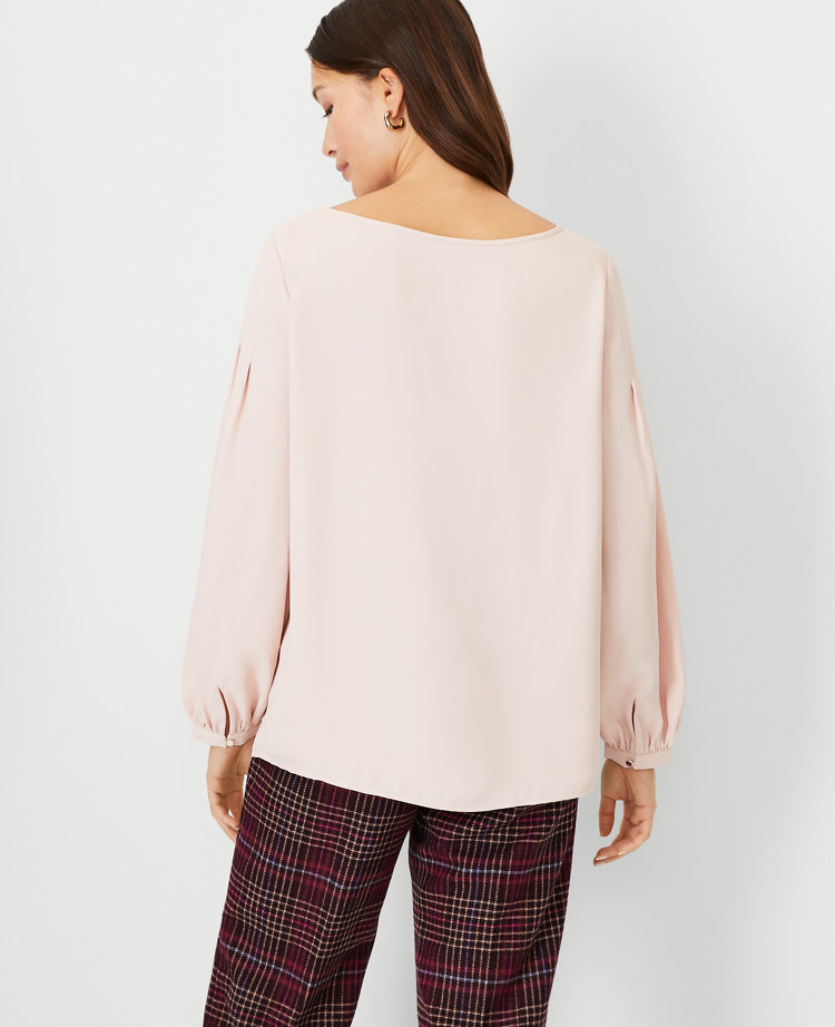 Boatneck Pleated Sleeve Top