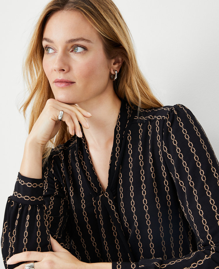 Chain Print Tie Neck Top