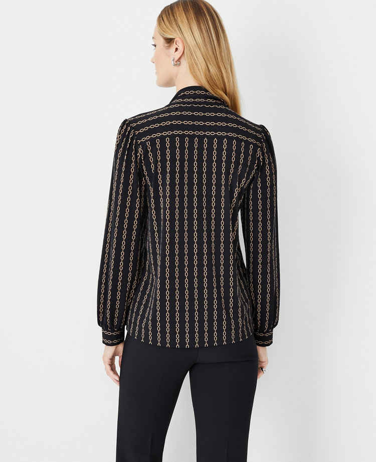 Chain Print Tie Neck Top