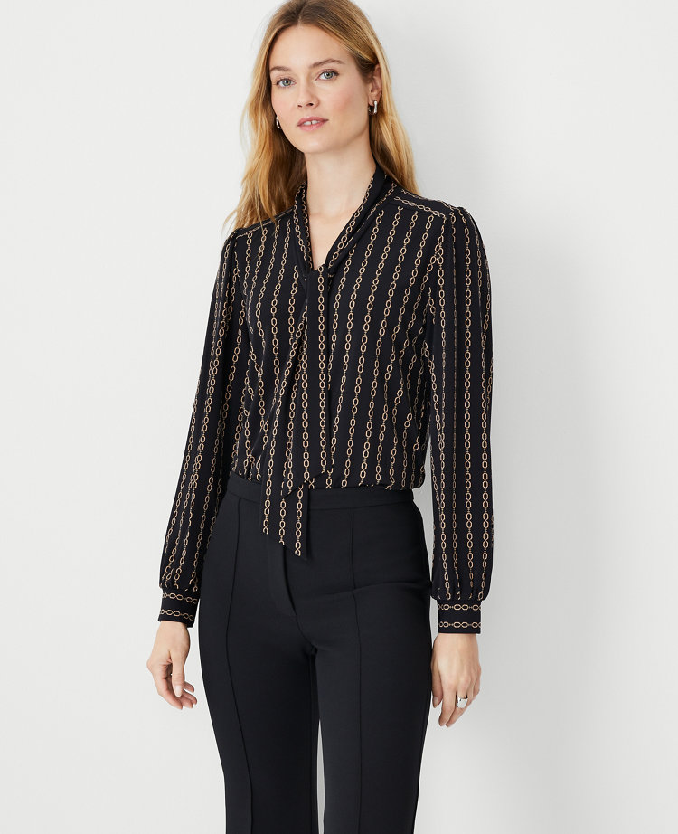 Chain Print Tie Neck Top