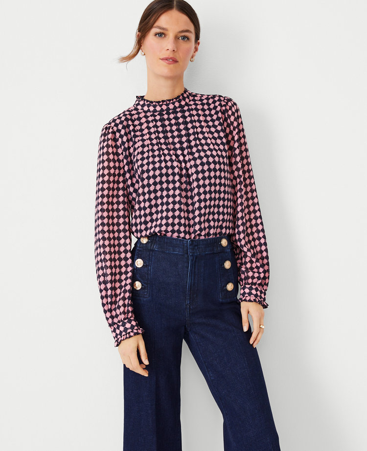 Pintucked Ruffle Neck Popover
