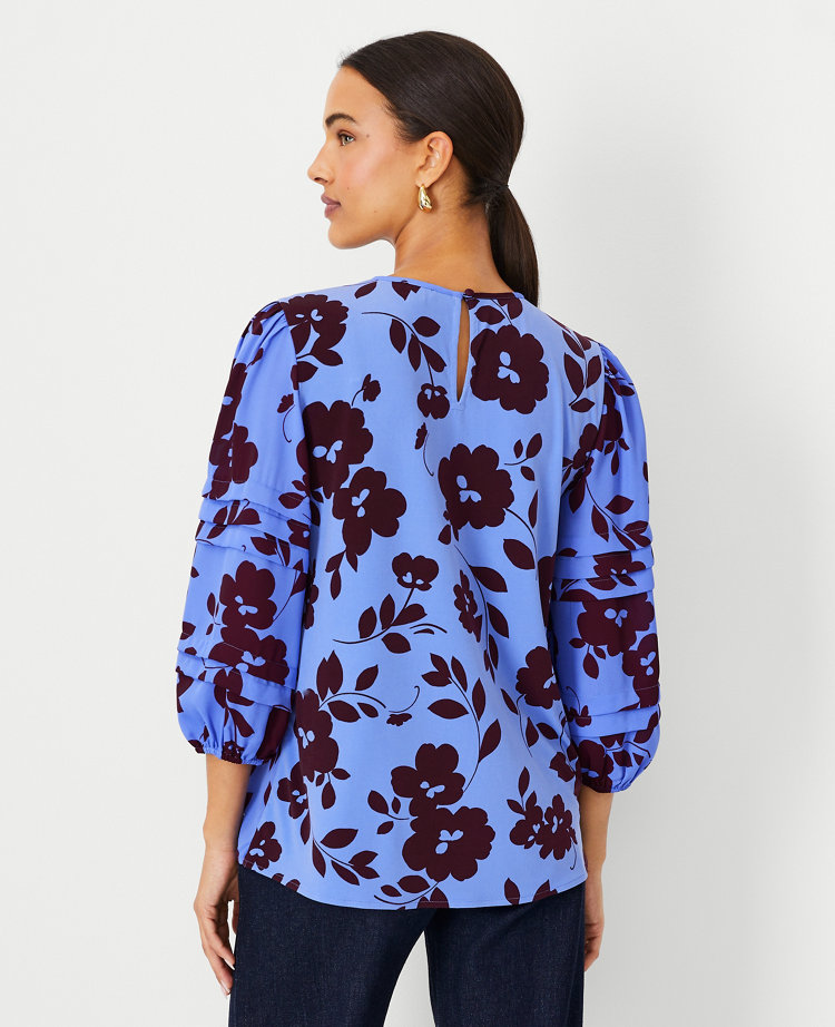 Floral Mixed Media Pleated Top