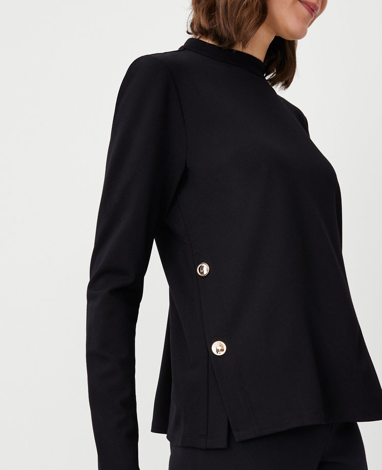 Side Button Mock Neck Top