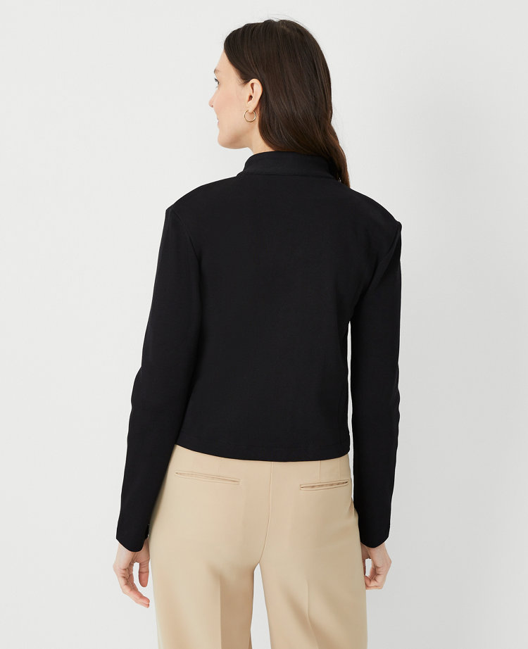 Mock Neck Cropped Knit Jacket