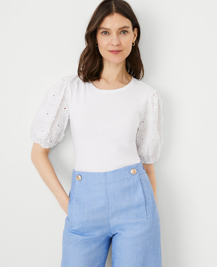 Flower Textured Eyelet Pima Cotton Top