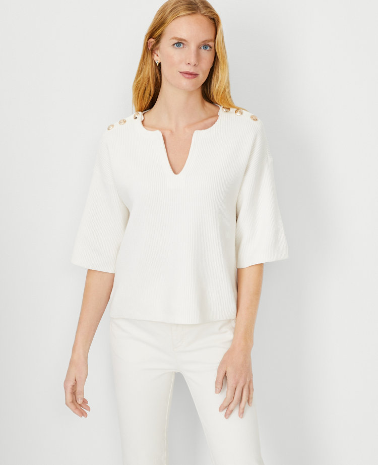 Button Split Neck Sweater Tee