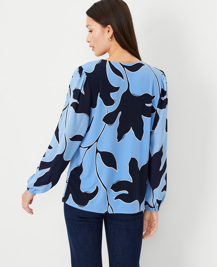 Floral Mixed Media V-Neck Button Top
