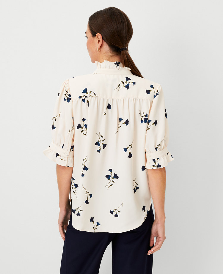 Floral Ruffle Button Top