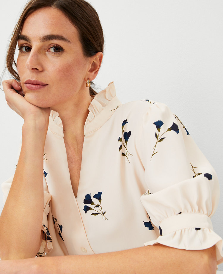 Floral Ruffle Button Top