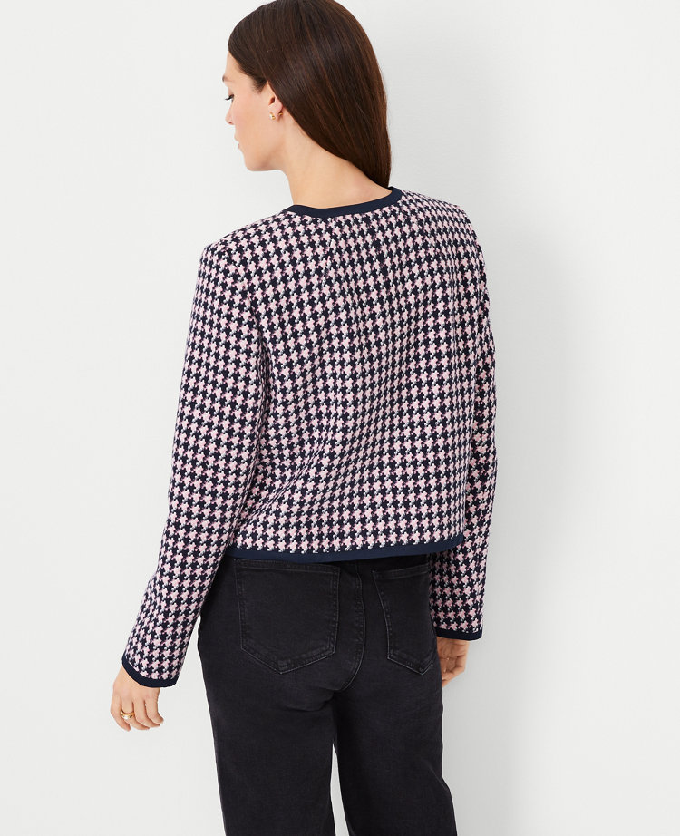 Petite Houndstooth Framed Crew Neck Jacket