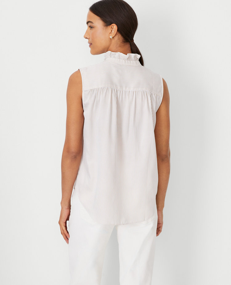 Striped Ruffle Button Sleeveless Top