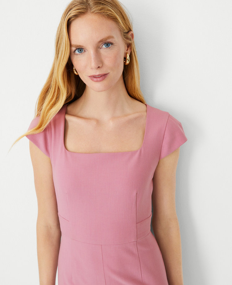 The Scooped Square Neck Front Slit Sheath Dress in Bi-Stretch