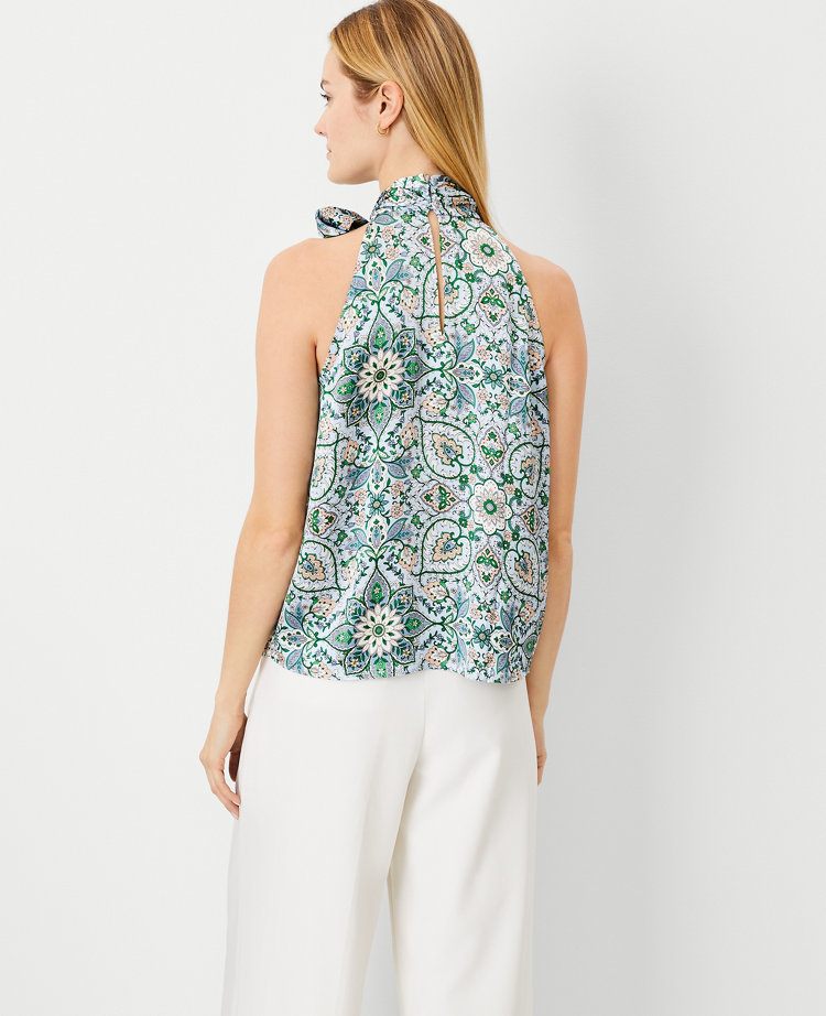Studio Collection Floral Silk Bow Halter Top