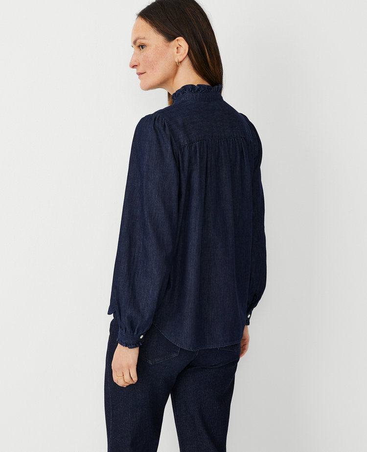 Chambray Ruffle Button Top
