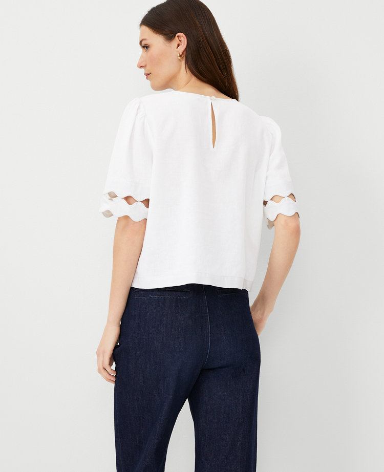 Scalloped Hem Linen Blend Tee