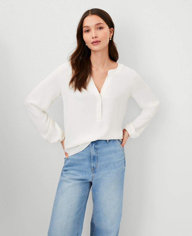 Shirred Split Neck Popover