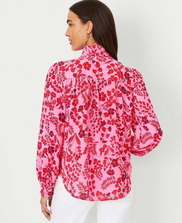 Floral Ruffle Button Top