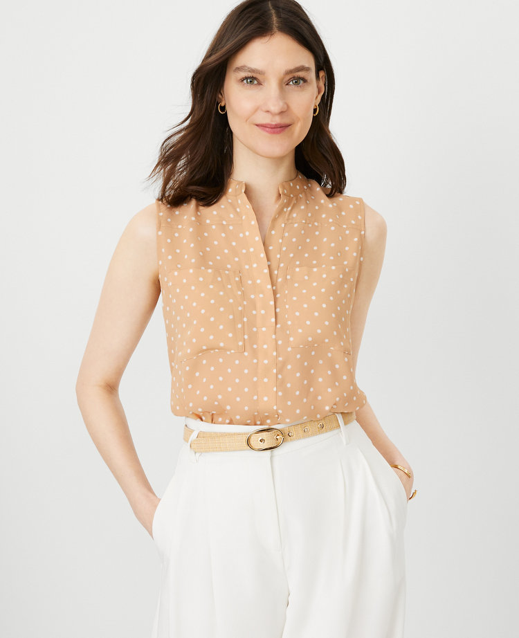 Dotted Sleeveless Camp Shirt