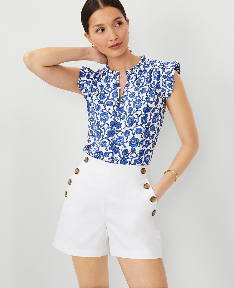 Floral Mixed Media Ruffle Shell