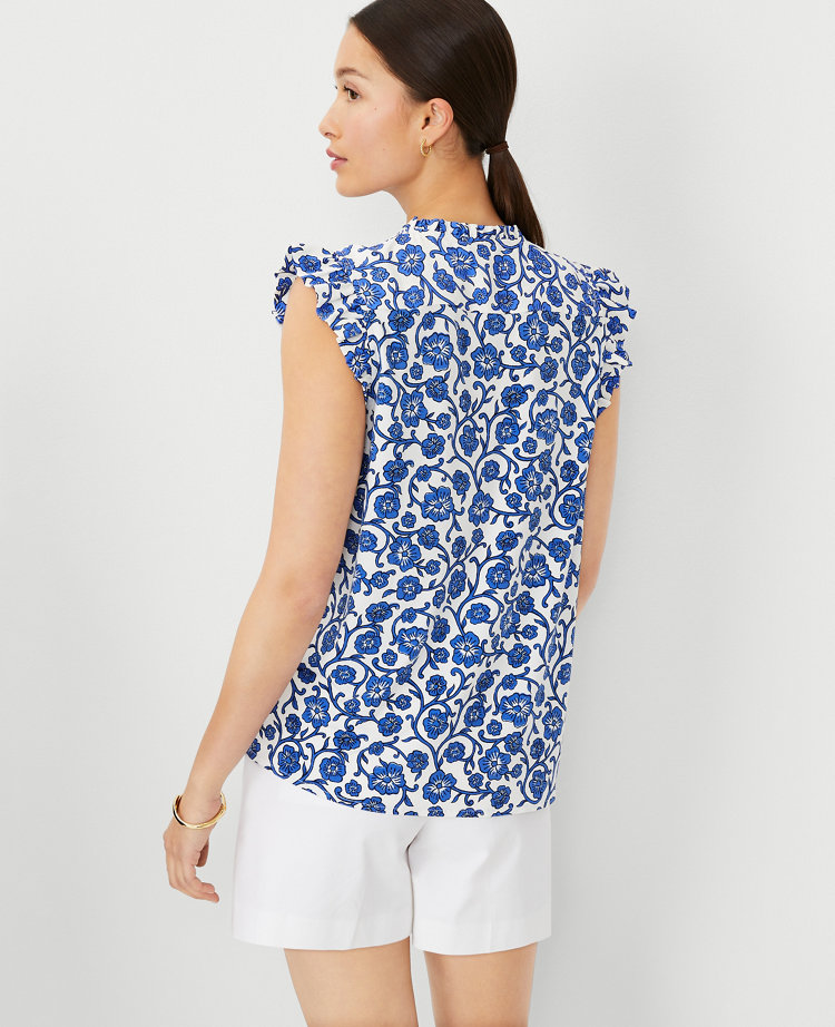 Floral Mixed Media Ruffle Shell