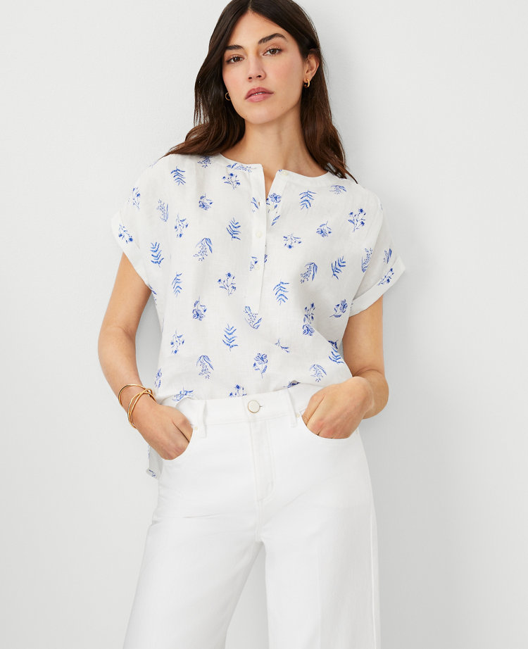 Floral Linen Drop Shoulder Popover