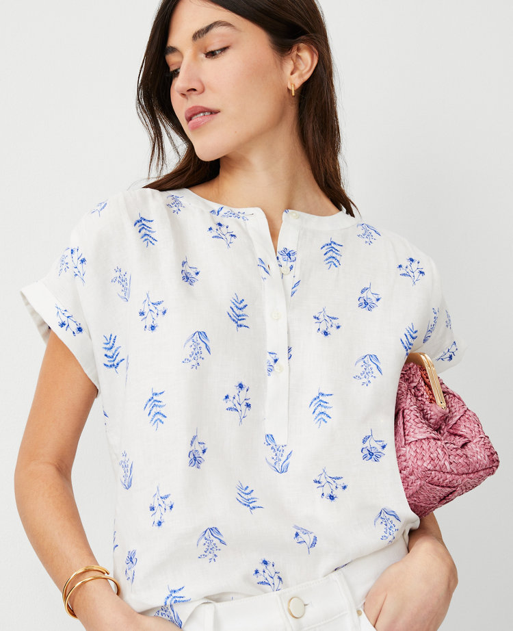 Floral Linen Drop Shoulder Popover