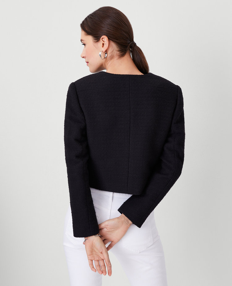 Tweed Cropped Crew Neck Jacket