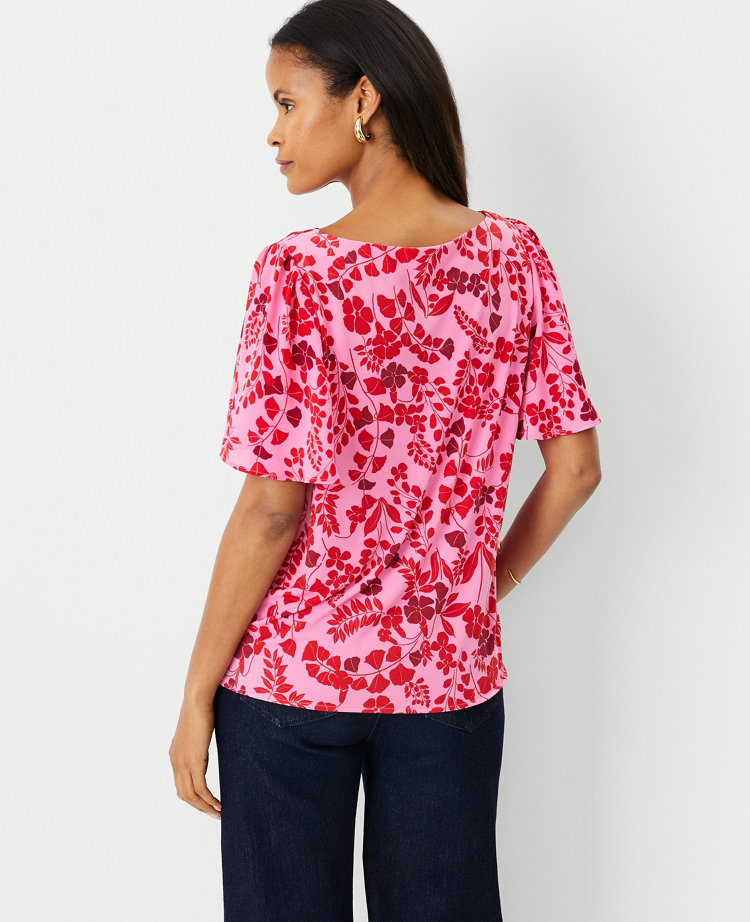 Floral Mixed Media Angel Sleeve Top