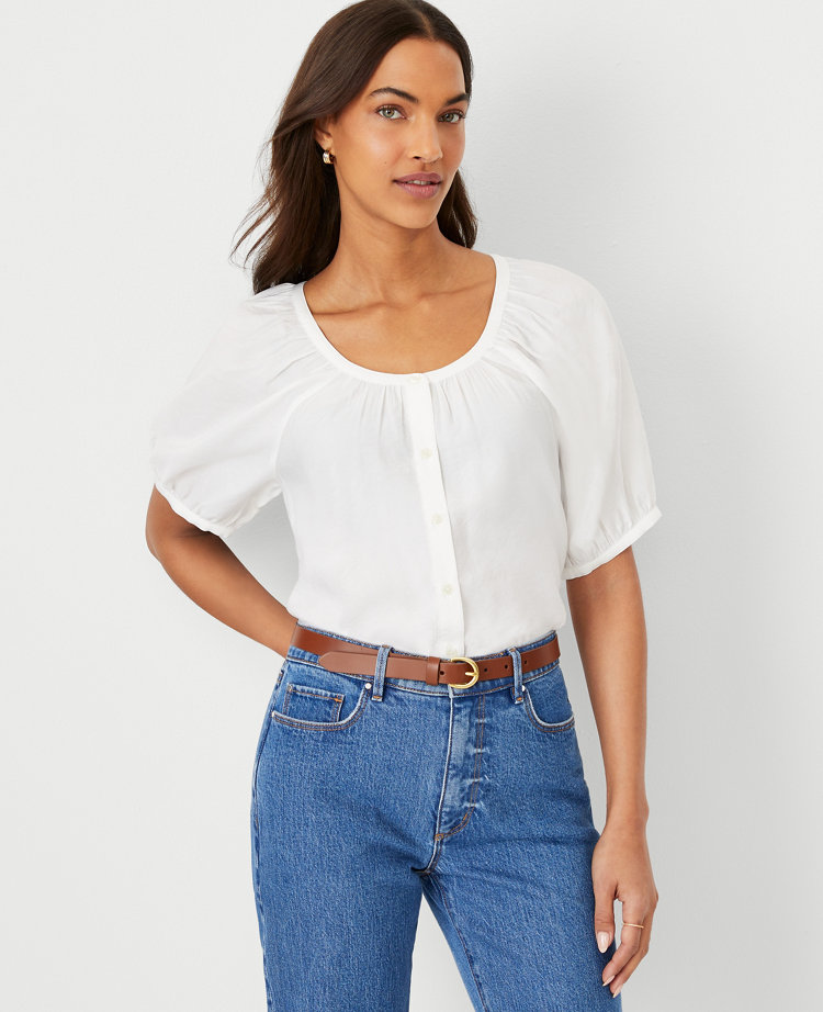 Blouson Sleeve Button Top