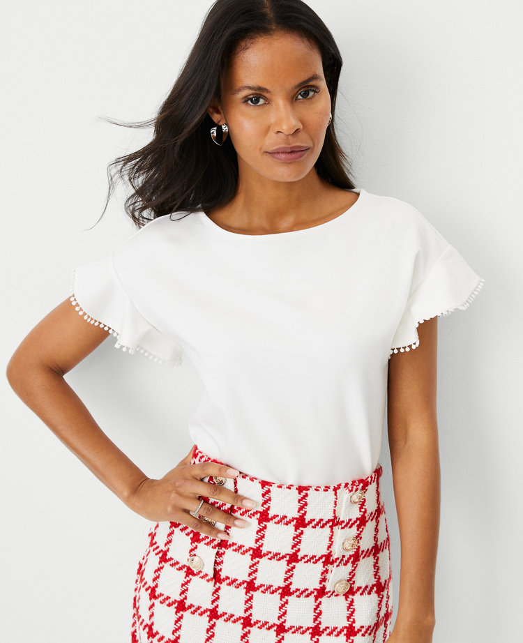 Ruffle Sleeve Boatneck Top